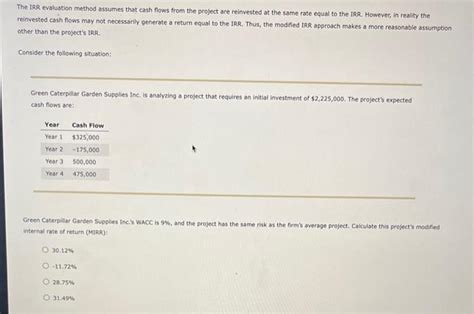 Solved The Irr Evaluation Method Assumes That Cash Flows