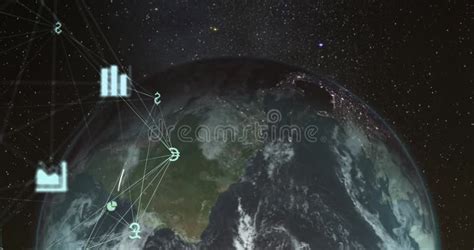 Earth From Space With Data Graphs And Network Connections Animation