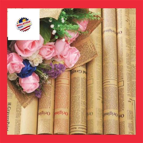 กระดาษคราฟท์ พิมพ์ลายดอกไม้ และหนังสือพิมพ์ภาษาอังกฤษ ขนาด 50x70 เซนติเมตร 40 ชิ้น Shopee Thailand