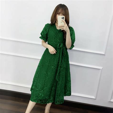 Jual Dress Wanita Polos Casual Lengan Pendek Model Fashion Bahan Brokat