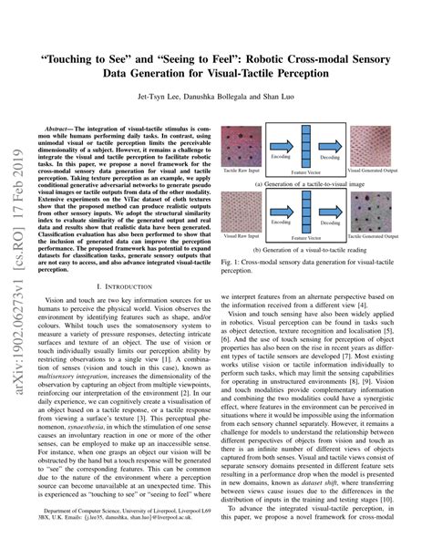 Pdf Touching To See And Seeing To Feel Robotic Cross Modal Sensorydata Generation For