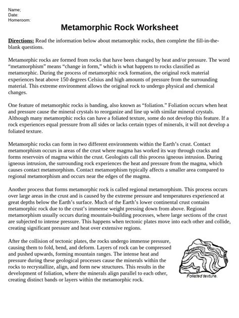 Metamorphic Rock Worksheet Pdf