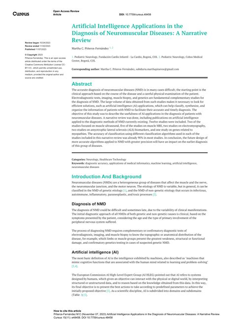 Pdf Artificial Intelligence Applications In The Diagnosis Of Neuromuscular Diseases A