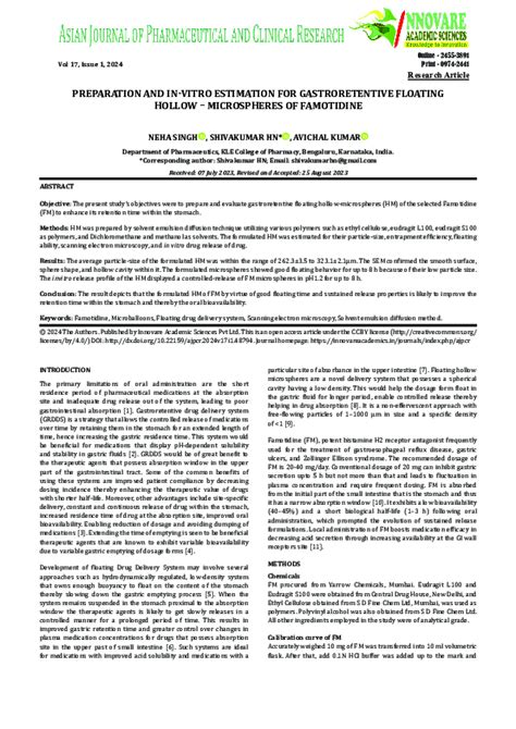 Pdf Preparation And In Vitro Estimation For Gastroretentive Floating Hollow Microspheres Of