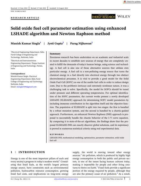 Pdf Solid Oxide Fuel Cell Parameter Estimation Using Enhanced Lshade