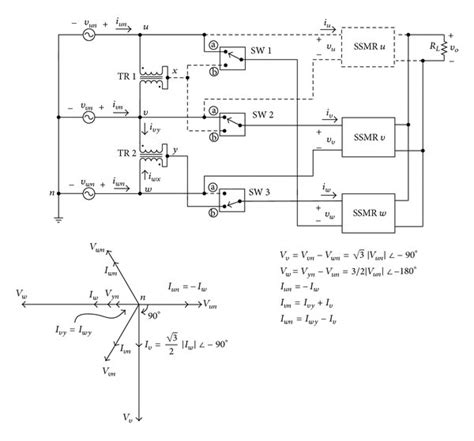 the circuit configuration and the phasor diagram of related voltages