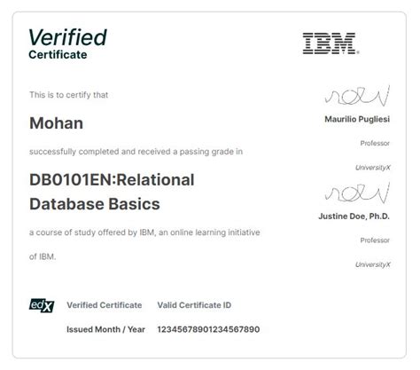 Database Sql Certification Ibm Edx Mohan Pentakota
