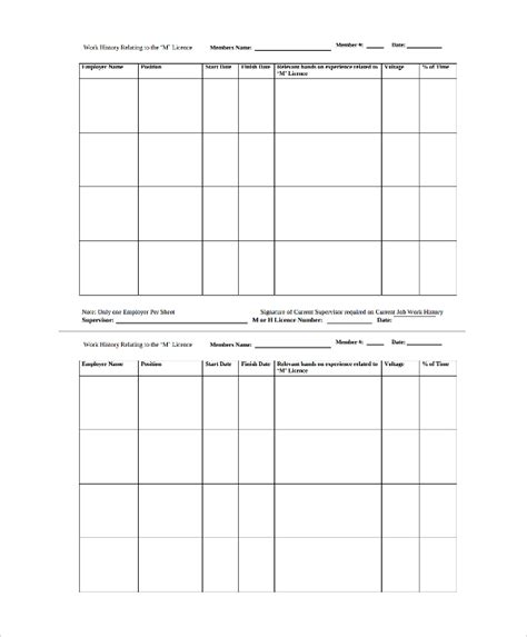 Employment History Template