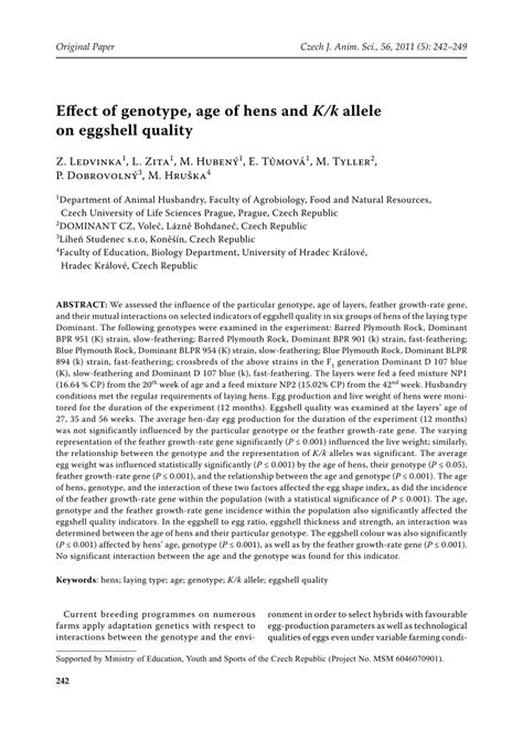 Pdf Eff Ect Of Genotype Age Of Hens And K K Allele On Eggshell Quality