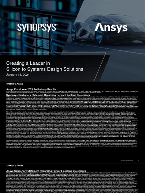 Synopsys Ansys Investor Presentation Pdf Free Cash Flow Risk