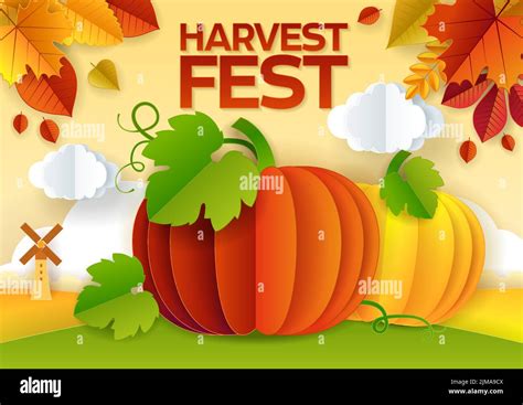 Harvest Fest Vector Paper Cut Poster Banner Template Stock Vector Image