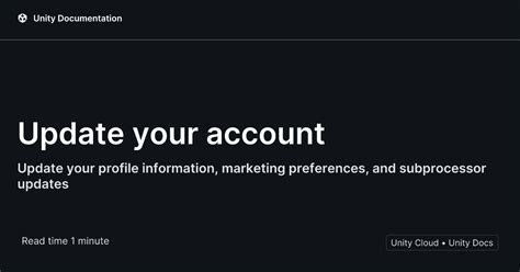 Update Your Account • Unity Cloud • Unity Docs