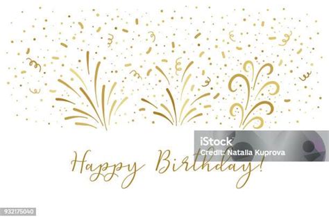 벡터 골든 생일 텍스트 파티 배경입니다 파티 콘 페티 낙서 그래픽 색종이 조각에 대한 스톡 벡터 아트 및 기타 이미지 색종이