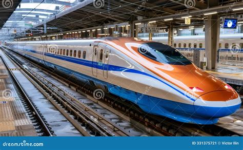Shinkansen Or Bullet Train Run Pass Through Mountain Fuji And Shibazakura At Shinkansen In