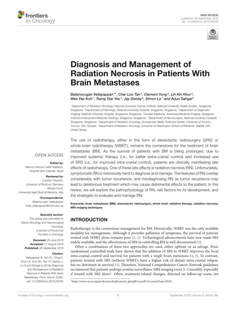 Pdf Diagnosis And Management Of Radiation Necrosis In Patients With