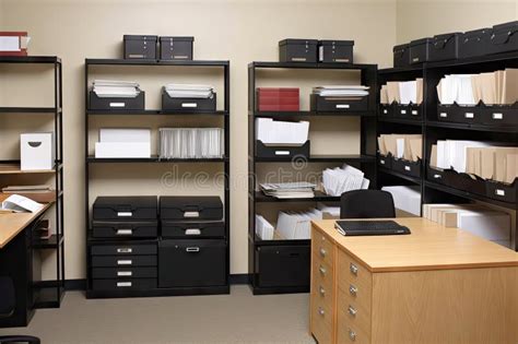 Office Space With Different Document Storage Options Including File Folders Binders And Boxes