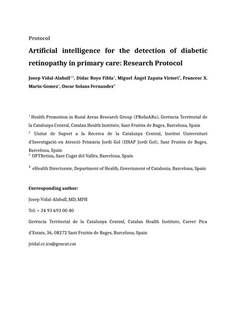 Pdf Artificial Intelligence For The Detection Of Diabetic Retinopathy In Primary Care