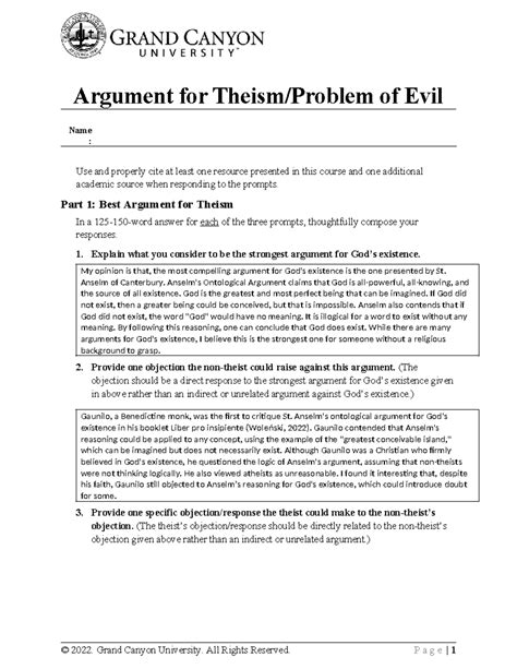 Phi 103 Rs T3argumentfor Theism Problemof Evil Argument For Theism