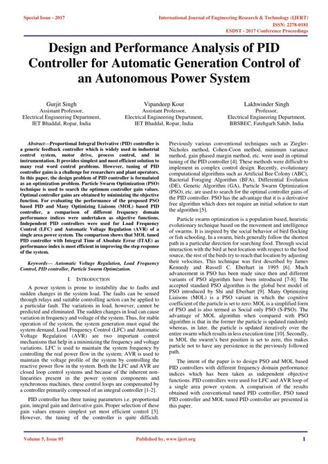 pdf design and performance analysis of pid controller for automatic