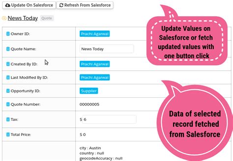 Data Of Selected Record Along With Feature To Update Value Of Fields On