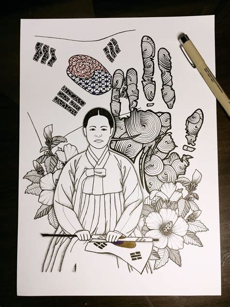31절 100주년 기념 젠탱글 그림 여성사 캐릭터 일러스트