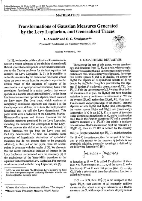 Pdf Transformations Of Gaussian Measures Generated By The Levy Laplacian And Generalized Traces