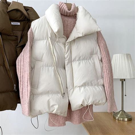 패딩 오버핏 기본핏 겨울 아이보리 조끼 에이블리