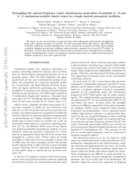 Pdf Entangling Optical Frequency Comb For Cluster States