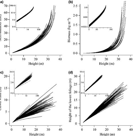 Relationships Between Tree Architectural Variables And Tree Height For Download Scientific