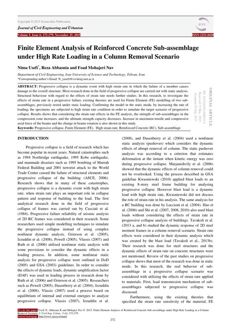 Pdf Finite Element Analysis Of Reinforced Concrete Sub Assemblage Under High Rate Loading In A