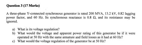 solved a three phase y connected synchronous generator is