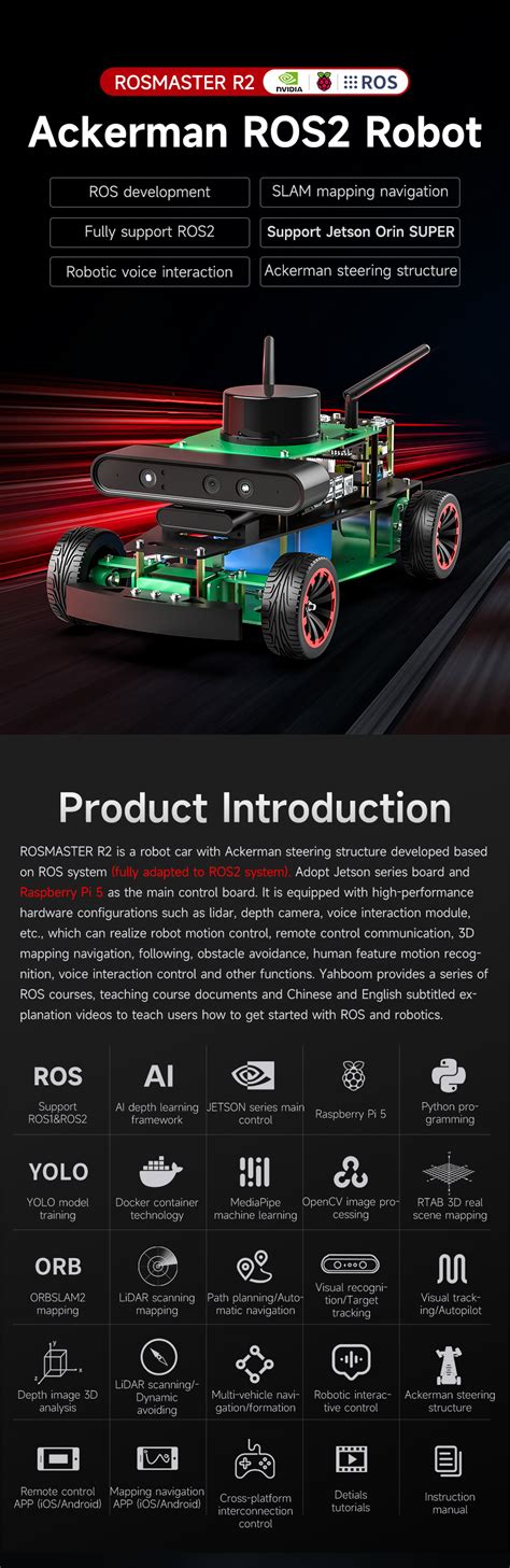 yahboom rosmaster r2 ros2 robot ackermann structure superior version