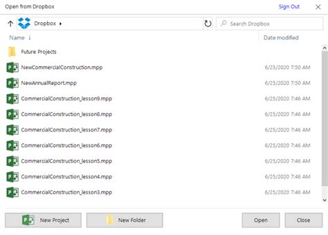 Open From Dropbox Project Plan 365