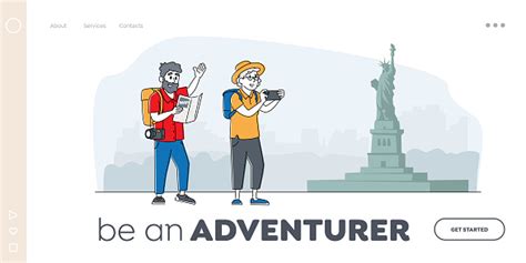 시니어 관광 방문 페이지 템플릿 지도보고 여행에서 사진을 만드는 문자 외국에서 카메라와 수하물 검색 방법을 가진 노인 여행 사람들 선형 벡터 일러스트레이션 개념에 대한 스톡