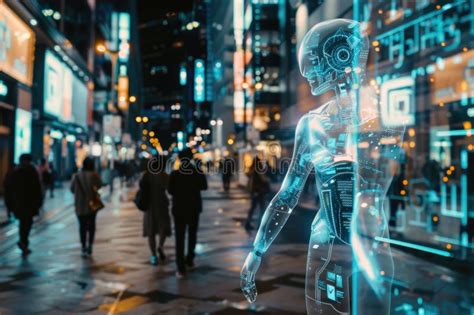 Humans And Ai Robots Coexisting In Futuristic City Aig60 Stock Image