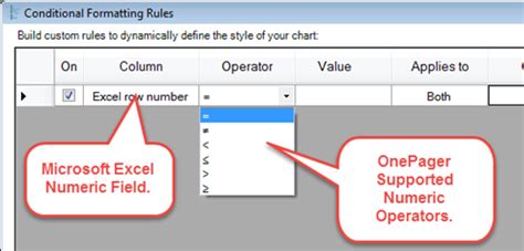 adding conditional formatting rules onepager express onepager