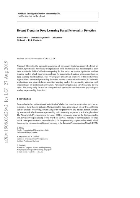 pdf recent trends in deep learning based personality detection
