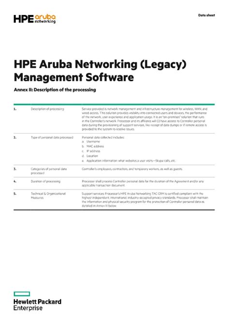 Hpe Aruba Networking Legacy Management Software Annex Ii And Iii