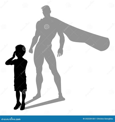 Superheld Kind Met Superheld Schaduw Vector Illustratie Illustration