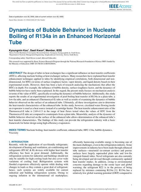 Pdf Dynamics Of Bubble Behavior In Nucleate Boiling Of R134a In An