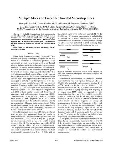 Pdf Multiple Modes On Embedded Inverted Microstrip Lines