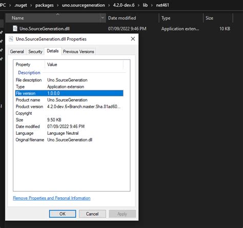 `uno sourcegeneration dll` version doesn t match nuget package version