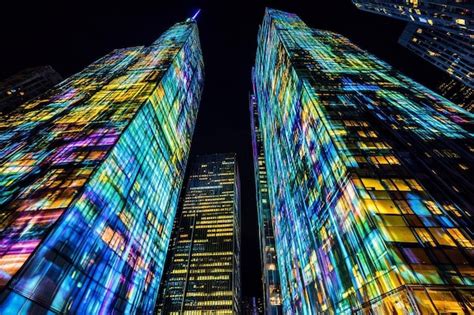 Urban Night Scene With High Tech Projection Mapping Premium Ai Generated Image