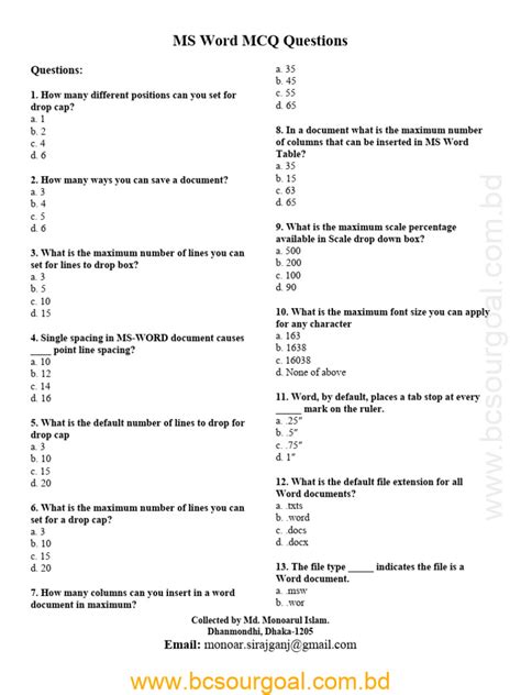 Ms Word Mcq With Ans Pdf Microsoft Word Cursor User Interface