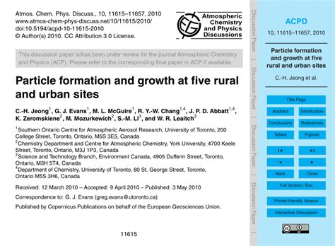 Pdf Particle Formation And Growth At Five Rural And Urban Sites