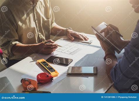 Architect Or Engineer Team Working With Blueprints Building Plan Design