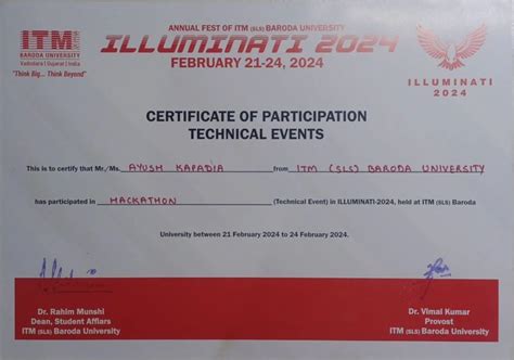 Ayush Kapadia On Linkedin Gain Certification For Participating Hackathon 2024 Conducted At Itm