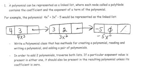 solved 1 a polynomial can be represented as a linked list