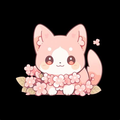 Cute Kawaii Happy Pink Kitten Cat In Sakura Cherry Blossom Sticker