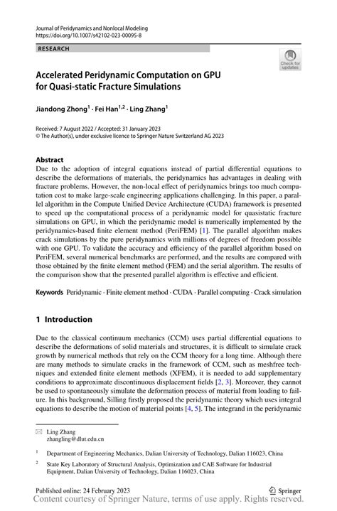 Accelerated Peridynamic Computation On Gpu For Quasi Static Fracture Simulations Request Pdf